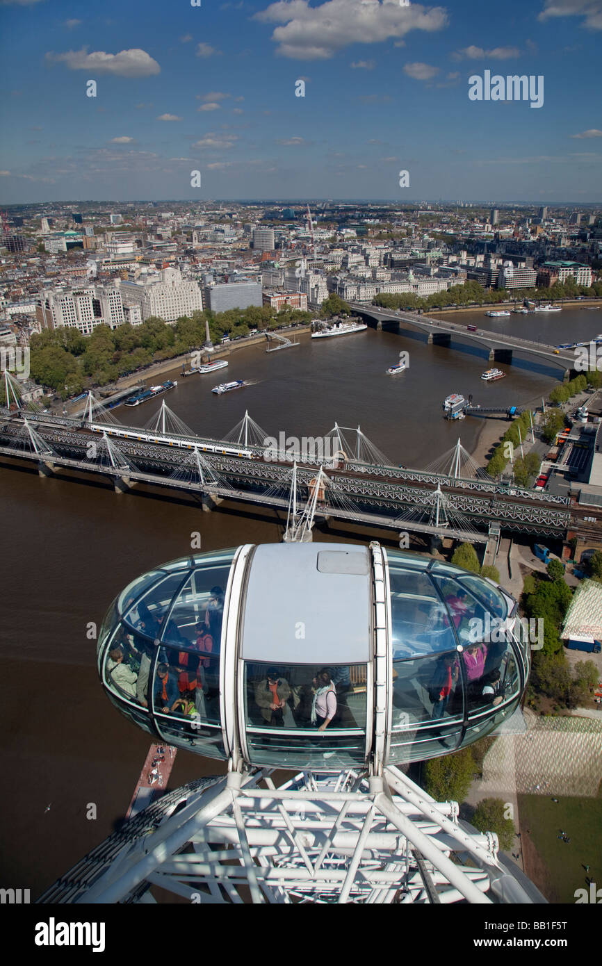 London Eye and view over the Golden Jubilee (Hungerford Bridge), the ...