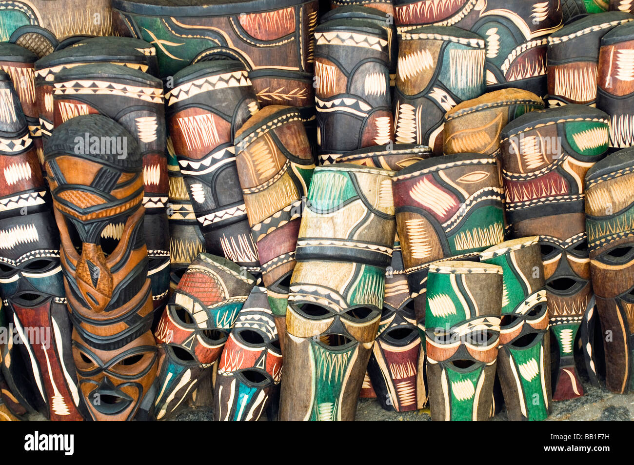 African Masks on a Market Stall in Greenmarket Square, Cape Town, South ...