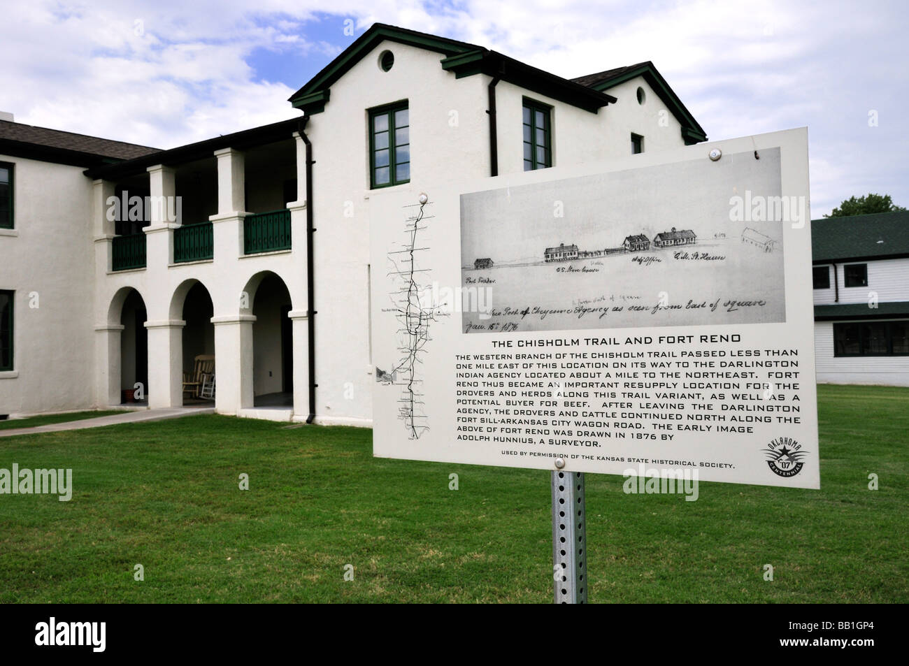 A sign in front of the visitor center at Fort Reno describes the old ...