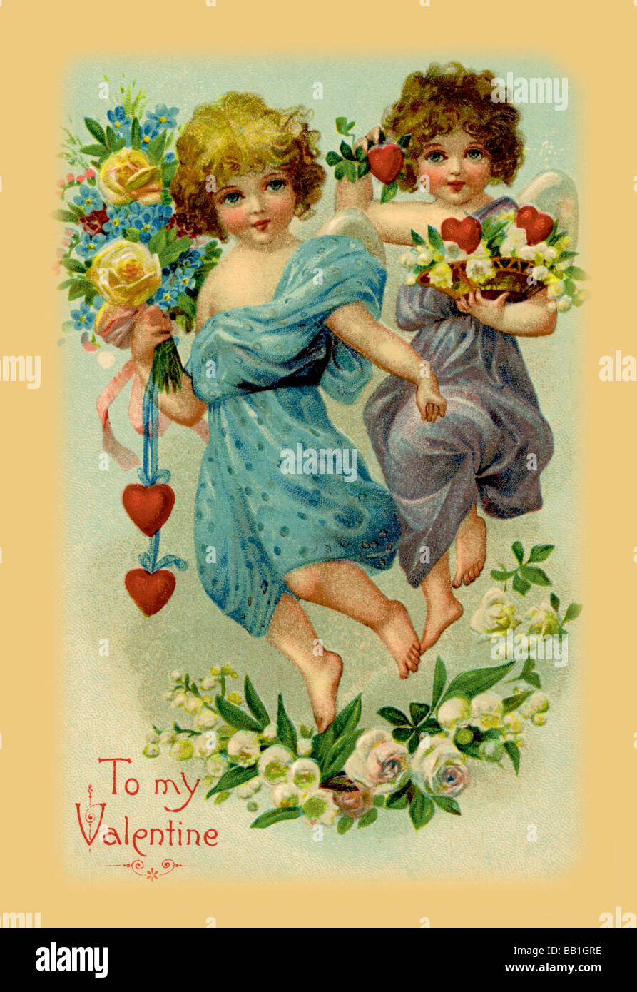 Two Angel Girls With Flowers Stock Photo - Alamy