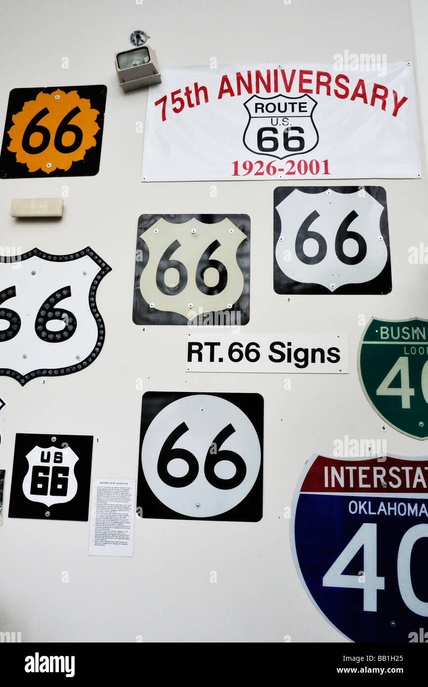 Display of Route 66 signs at the Route 66 Museum Clinton Oklahoma Stock ...