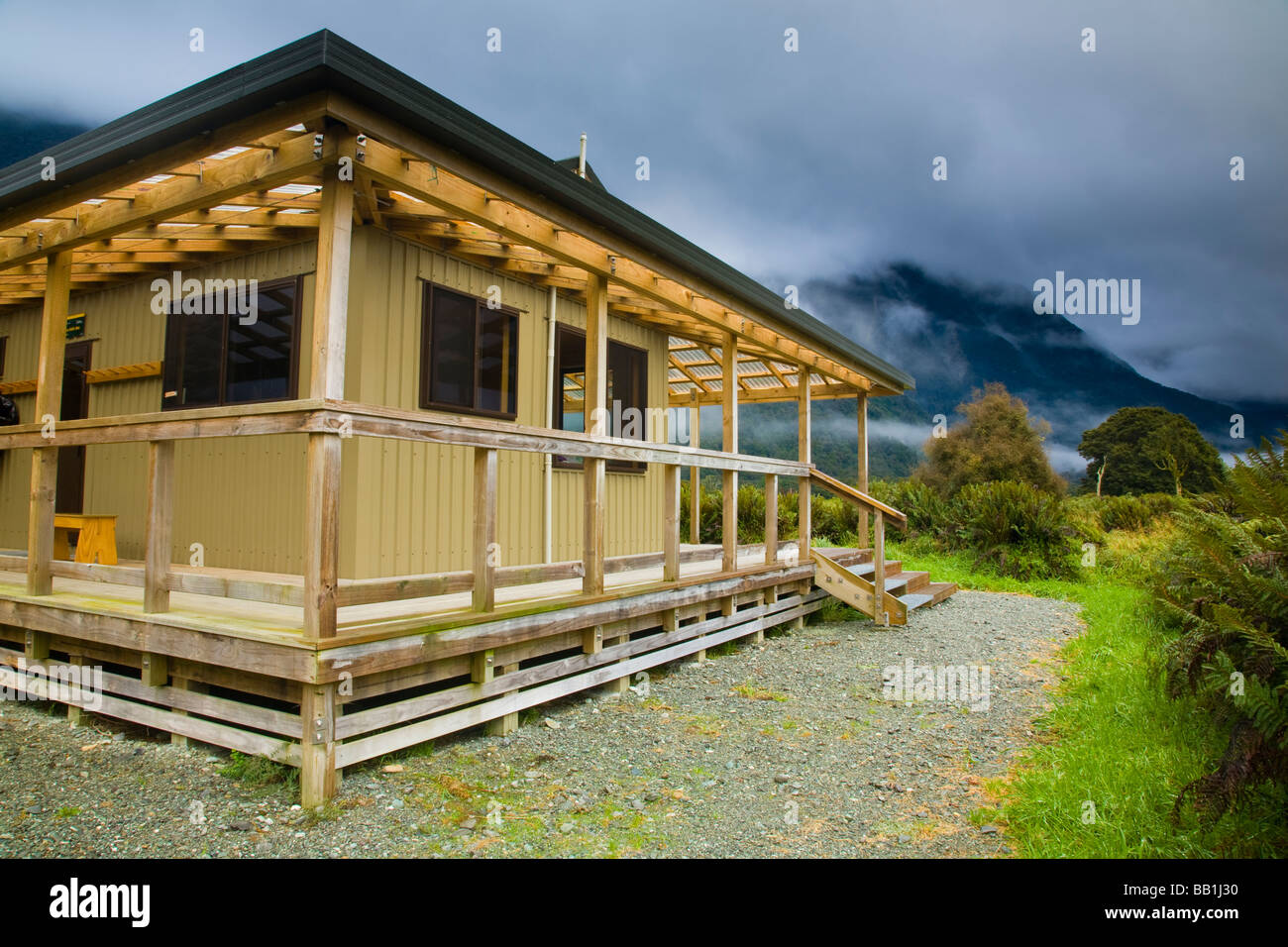New Zealand Southland Fiordland National Park Hidden Falls Hut one of ...