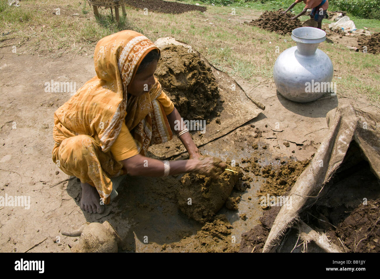Woman collecting dung to dry & burn for heat, Dhaka, Bangladesh Stock ...