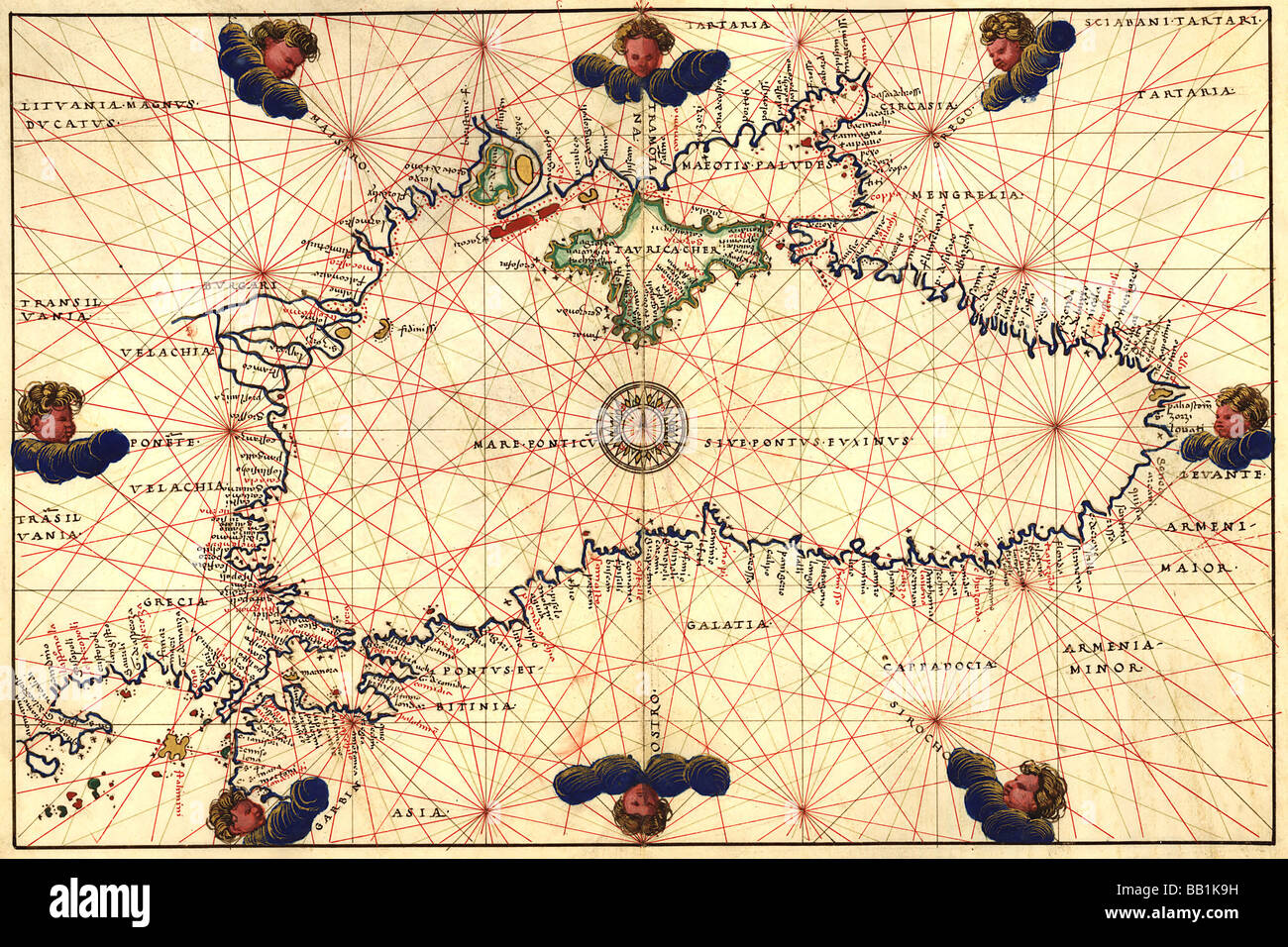 Portolan or Navigational Map of the Black Sea showing anthropomorphic ...