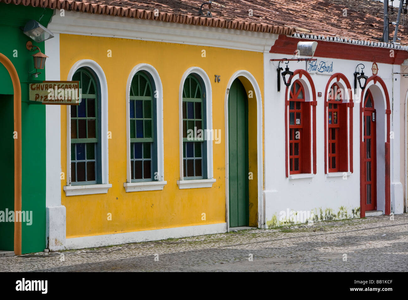Colorful shops and historic colonial buildings in Porto Seguro Stock ...
