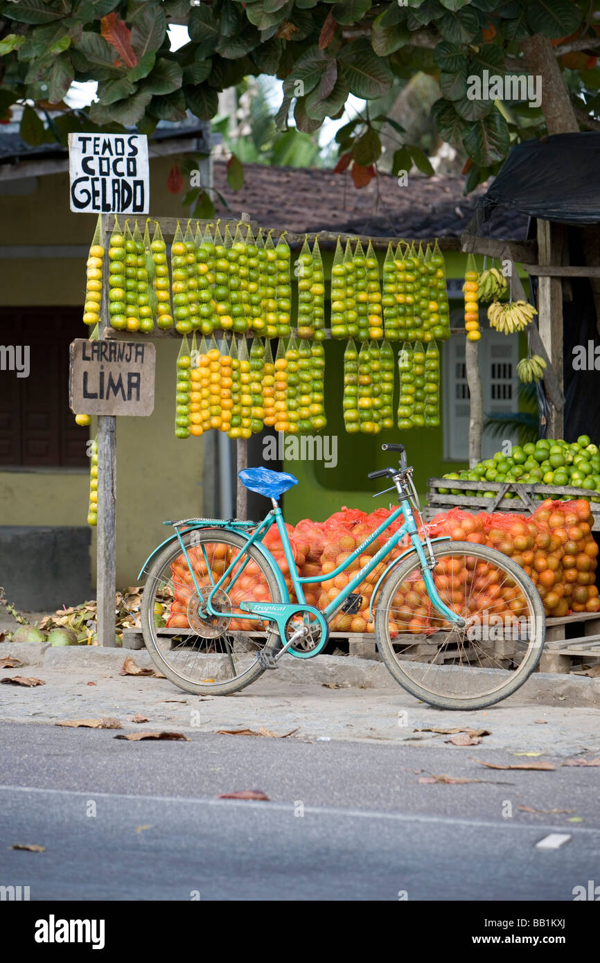 A fruit stand and a bicycle on the road side in Brazil Stock Photo - Alamy