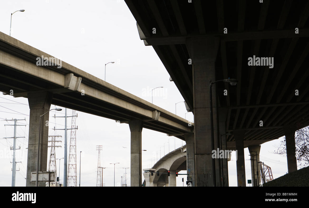 The elevated West Seattle Freeway and a exit ramp as seen from below ...