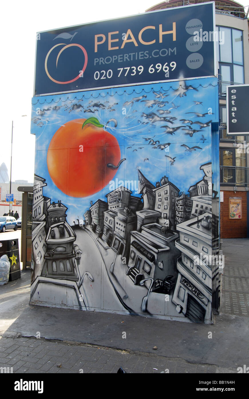 Peaches Estate agents mural Stock Photo - Alamy