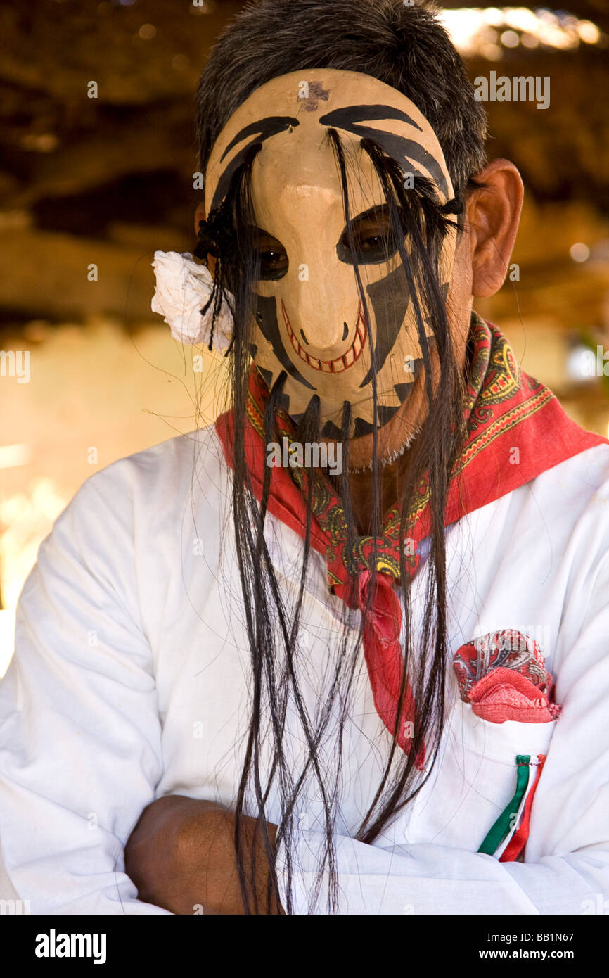 Native man in ceremonial dance costume in Mayo village of Capomos ...