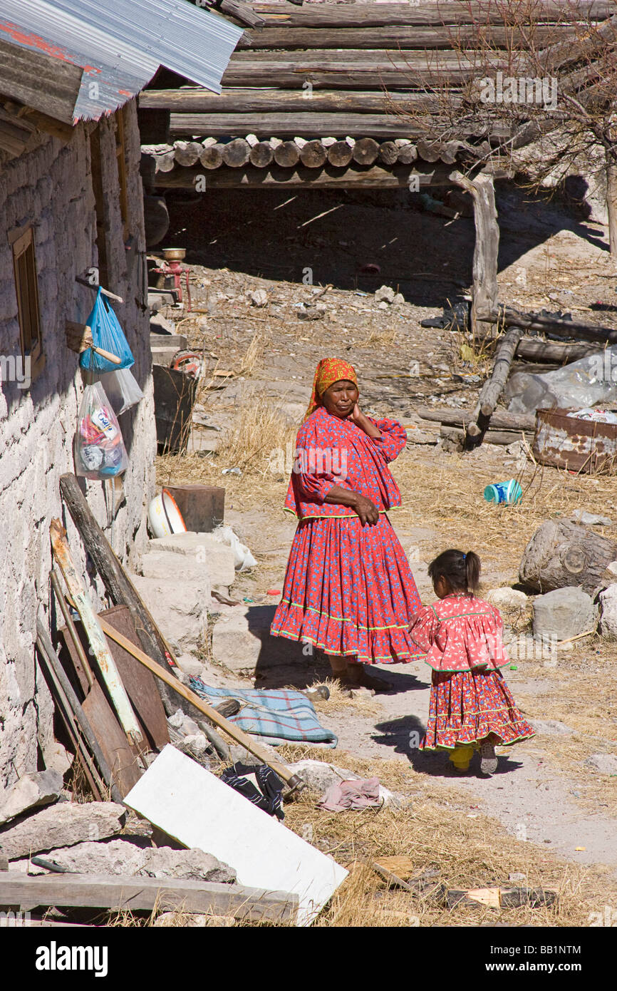 Tarahumara native woman and her daughter at Sebastian Cave outside the ...