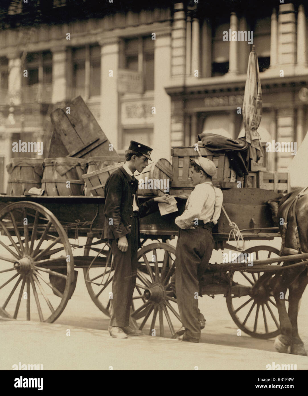 Messenger boys in conversation at Union Square, N.Y. Location: New York ...
