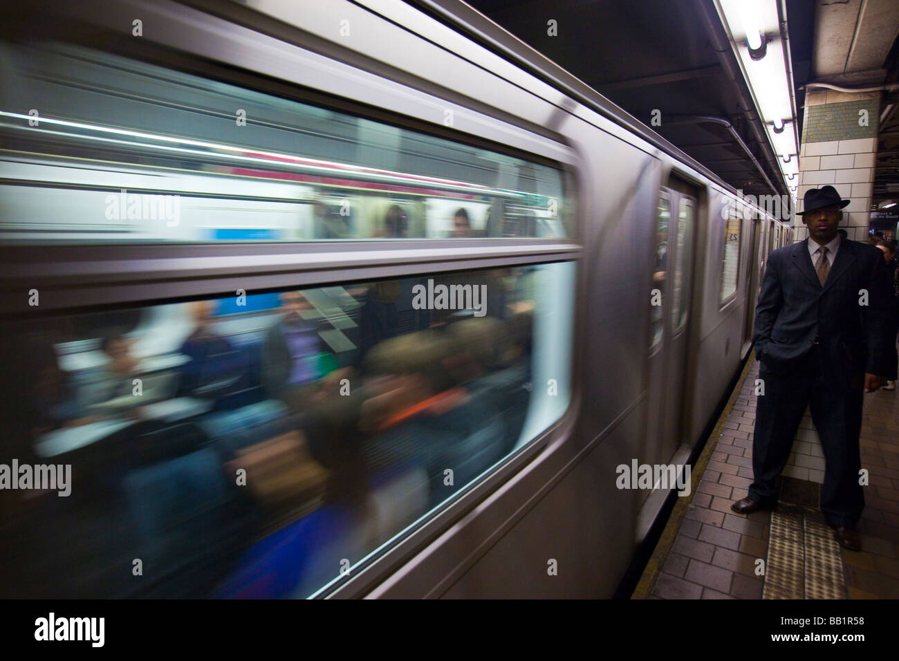 African American Man on a Subway Platform in Manhattan New York Stock ...