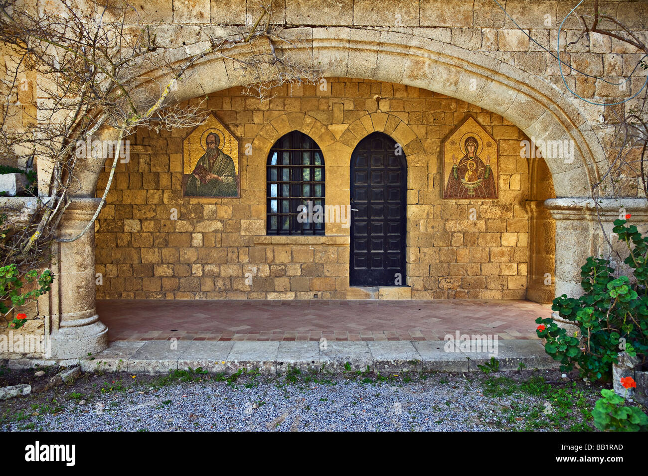 Filerimos monastery arcade gallery, Rhodes island, Greece Stock Photo ...