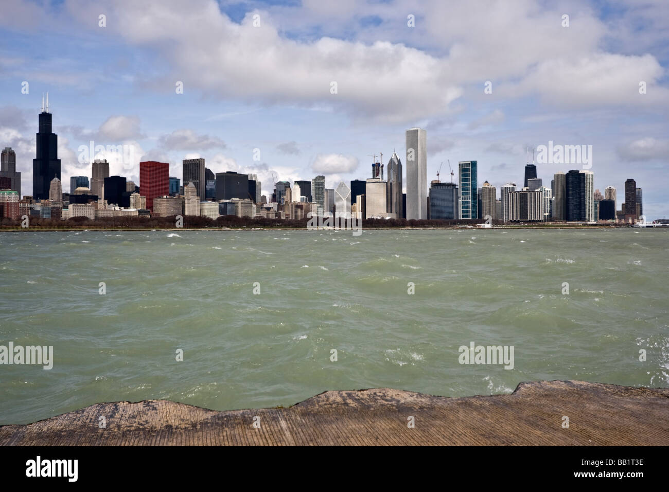 Panorama of Chicago windy day Stock Photo - Alamy