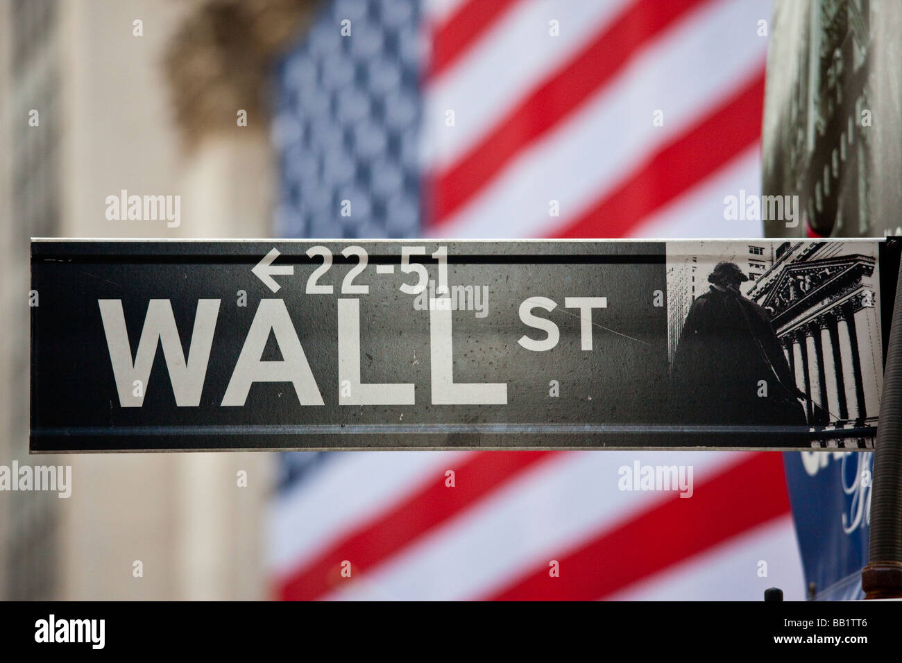 Wall Street Sign in front of the New York Stock Exchange Stock Photo ...