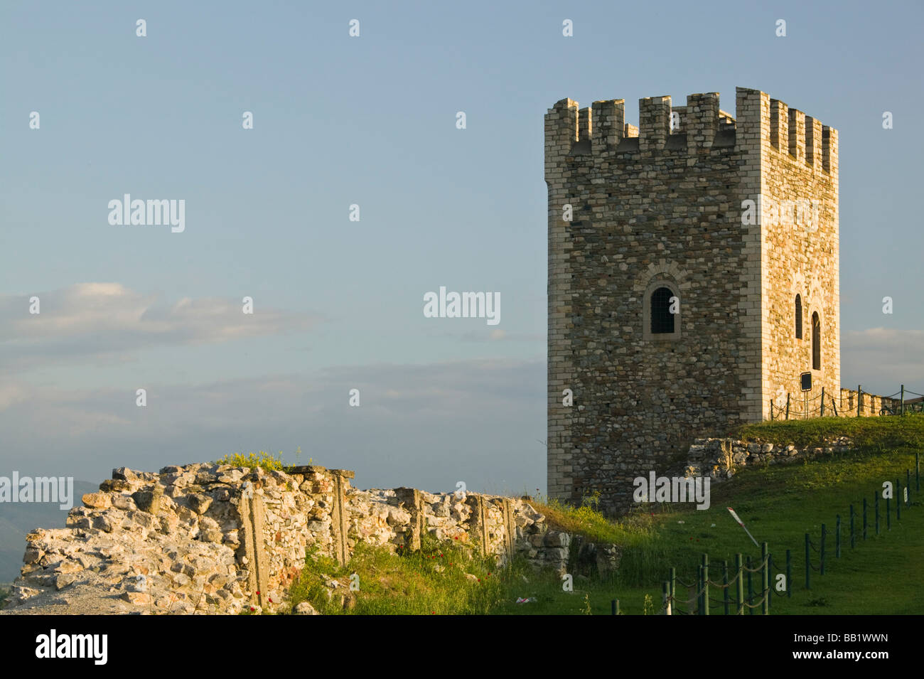 MACEDONIA, Skopje. City Fort Tower (Trvdina Kale) / Dawn Stock Photo ...