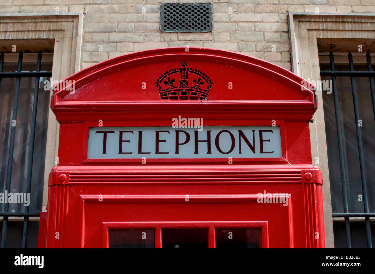 Close-up shot taken of the top of a traditional red telephone box in ...