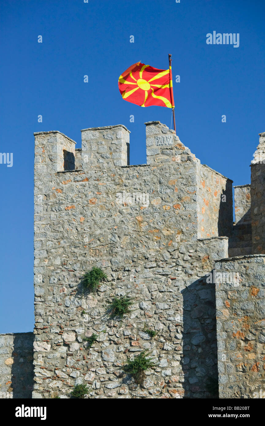MACEDONIA, Ohrid. Macedonian Flag atop Car Samoil's Castle Stock Photo ...