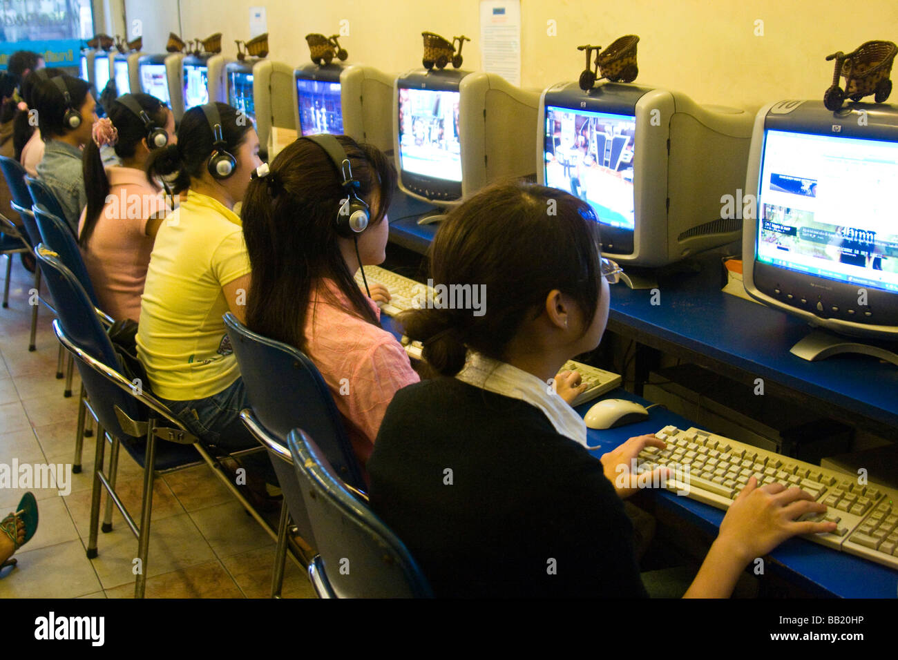 Young Vietnamese women using computers, Hanoi, Capital of Vietnam ...