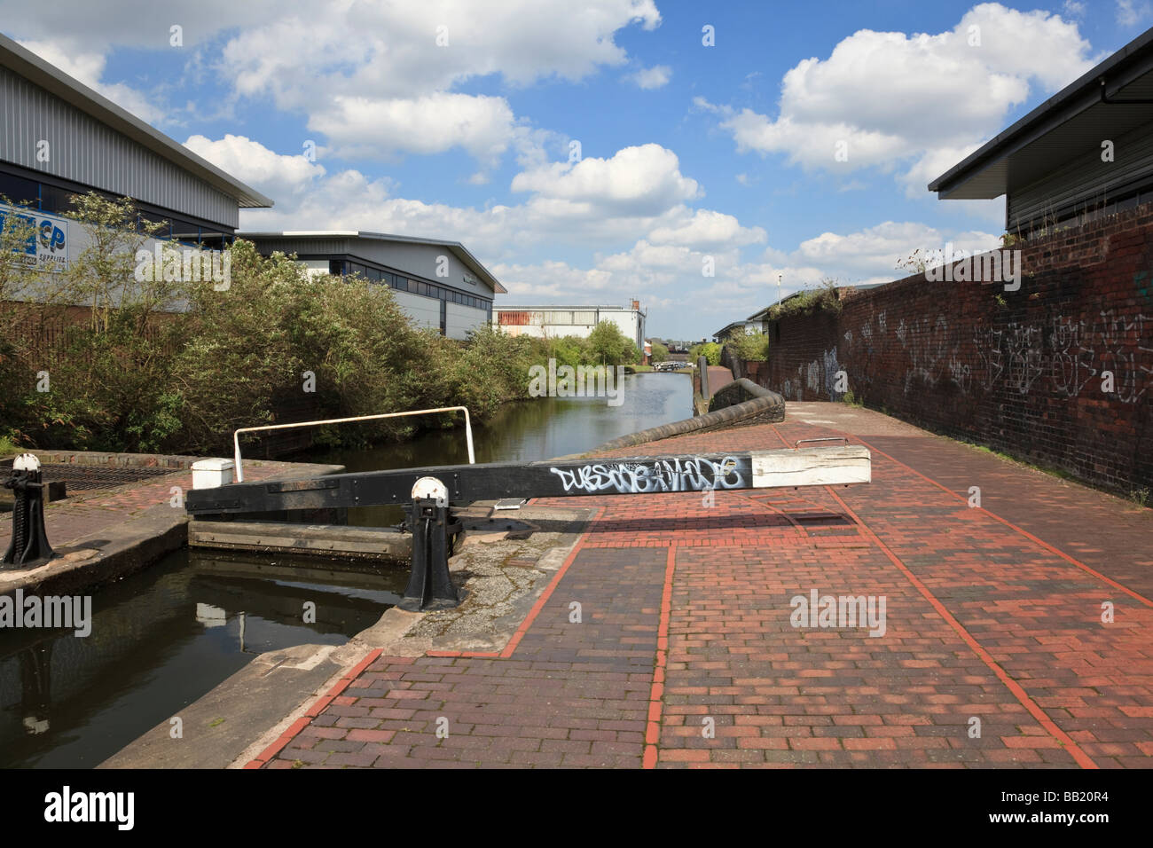 Lock gate with graffiti on the Birmingham and Fazeley Canal at Aston ...