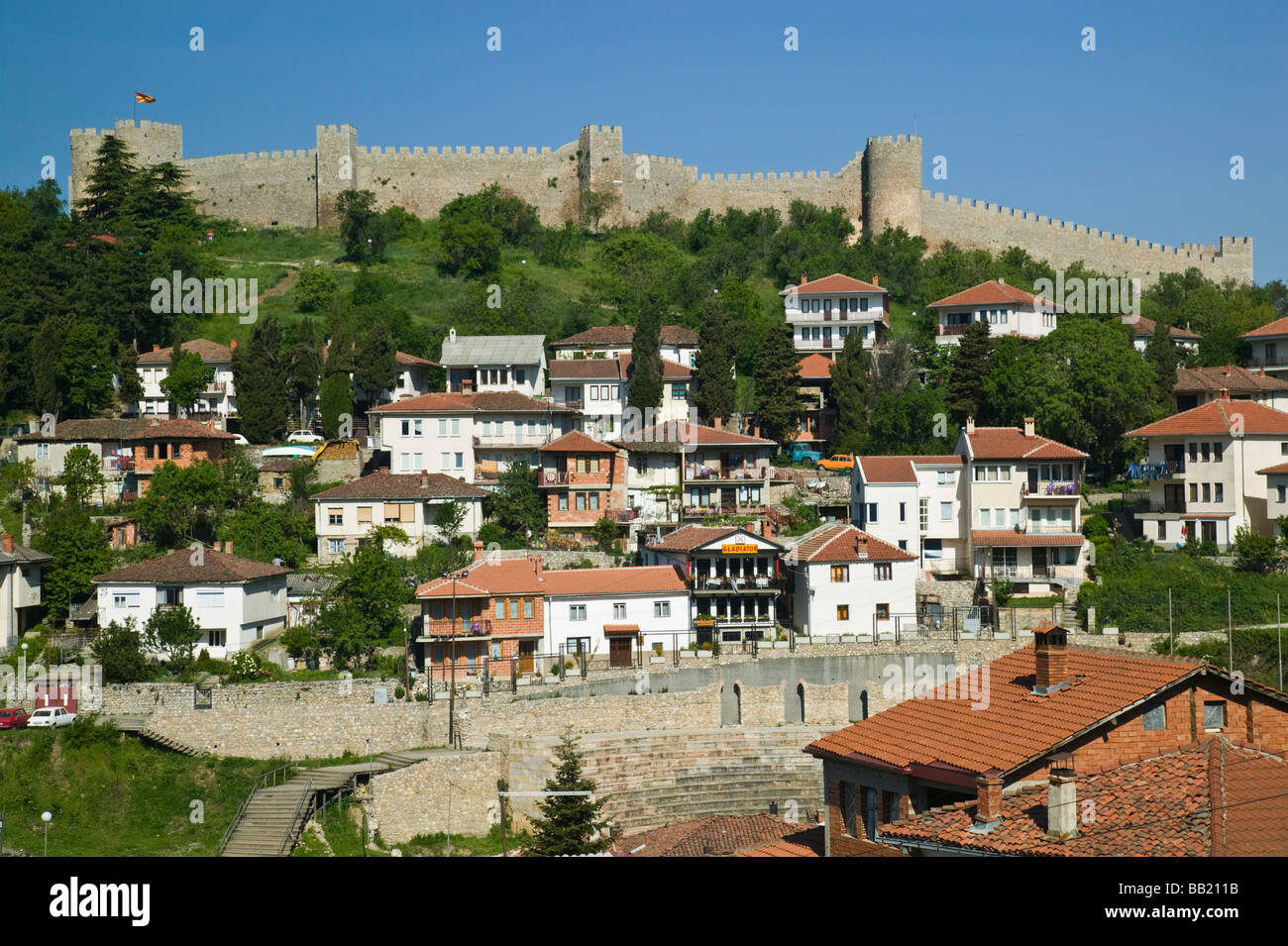 MACEDONIA, Ohrid. Car Samoil's Castle and Old Town from Sveti Kliment ...