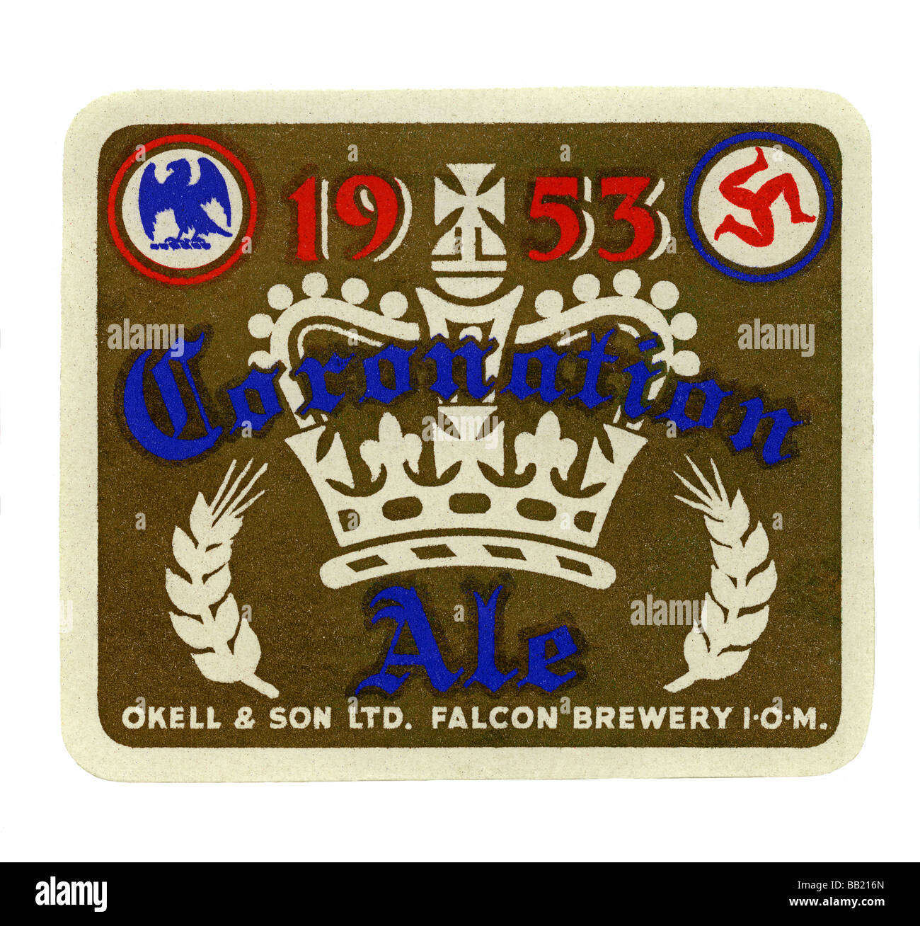 Old British beer label for Okell's 1953 Coronation Ale, Douglas, Isle ...