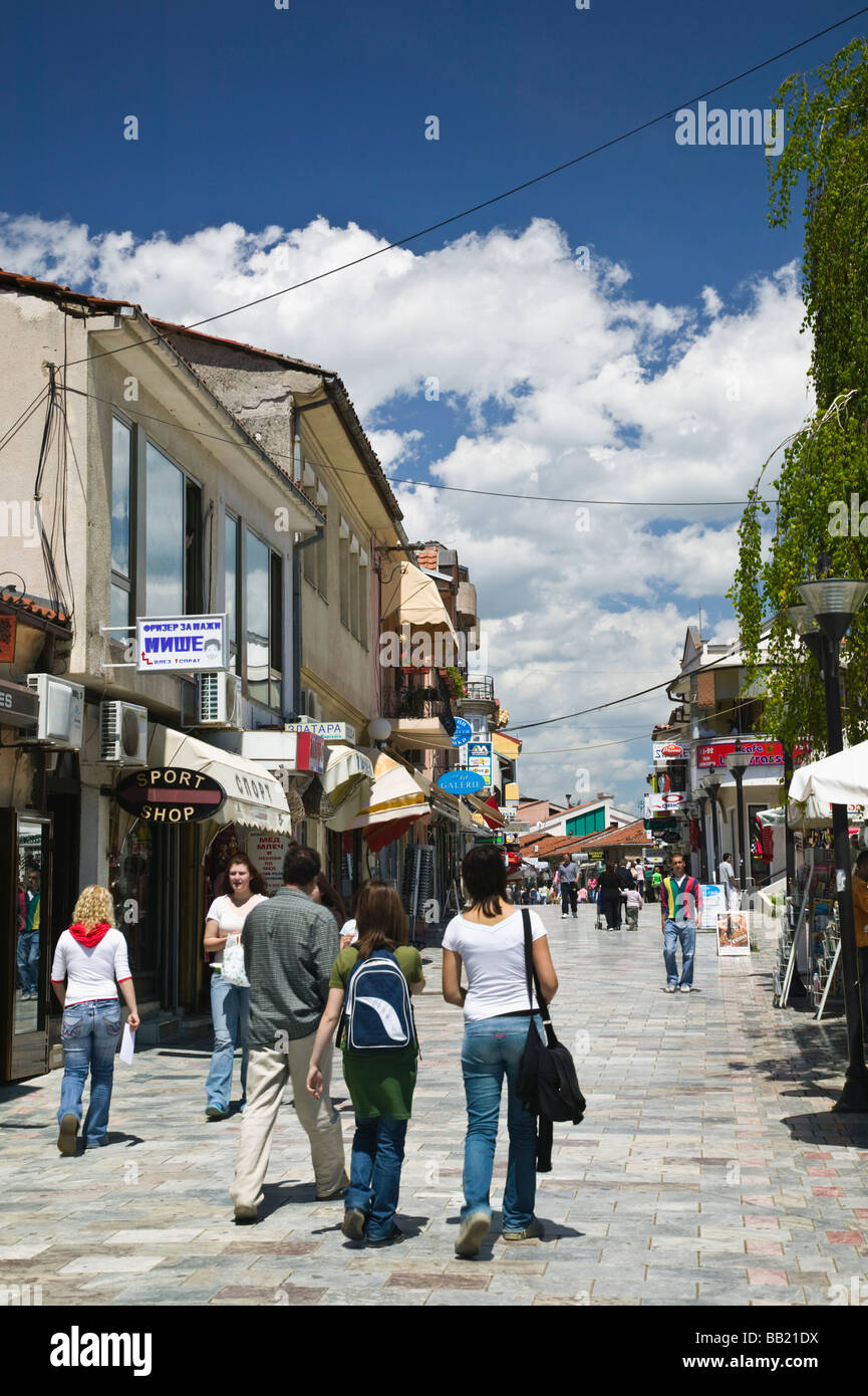 MACEDONIA, Ohrid. Downtown Ohrid- Pedestrians (NR) on Sveti Kliment ...