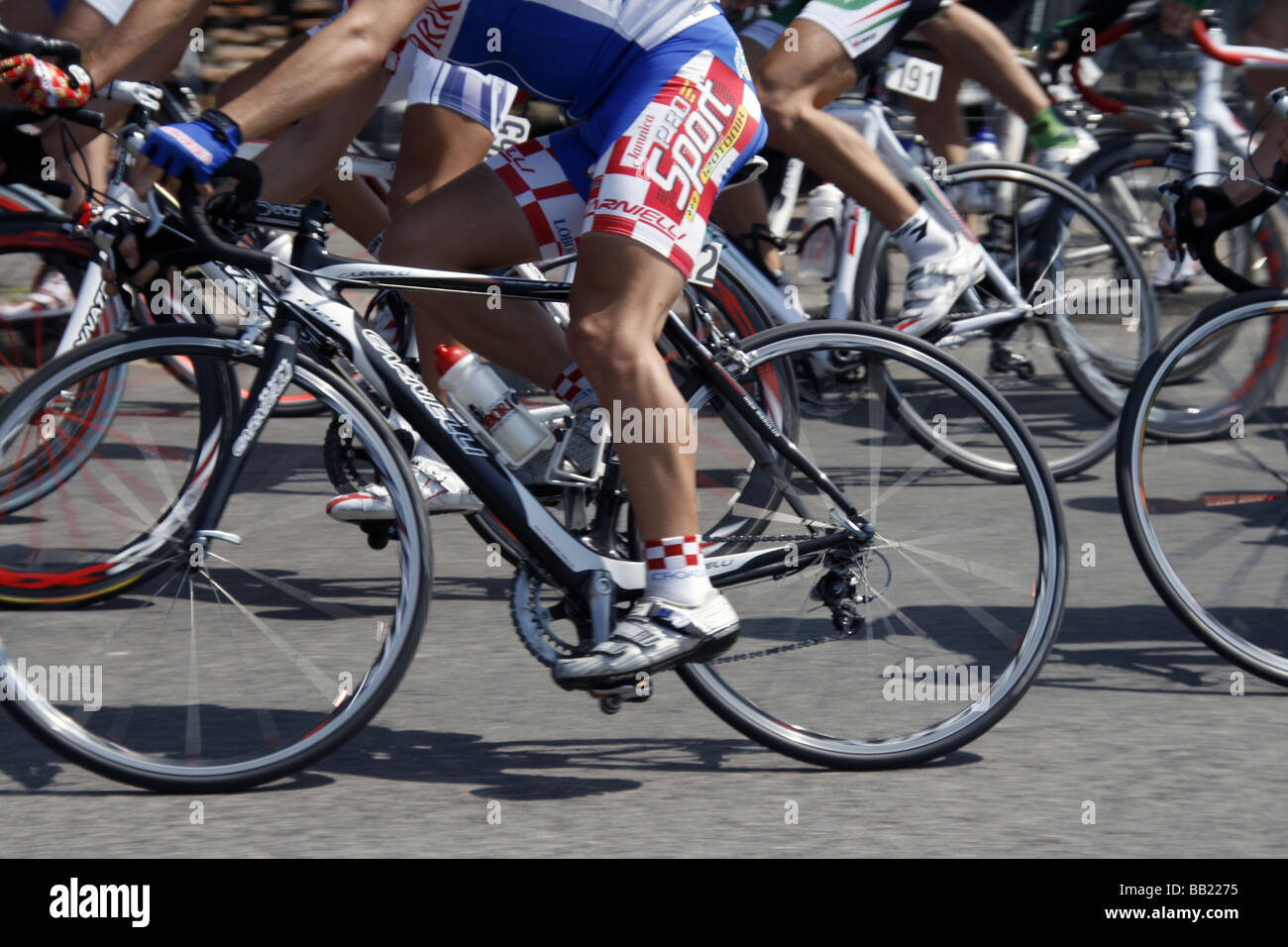 professional bike riders in road street race in city town Stock Photo ...