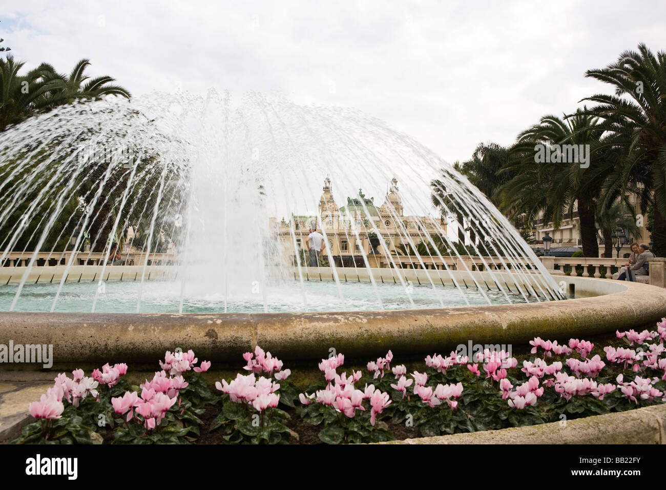 Fountains and gardens of world famous Monte-Carlo Casino in Monaco. On ...
