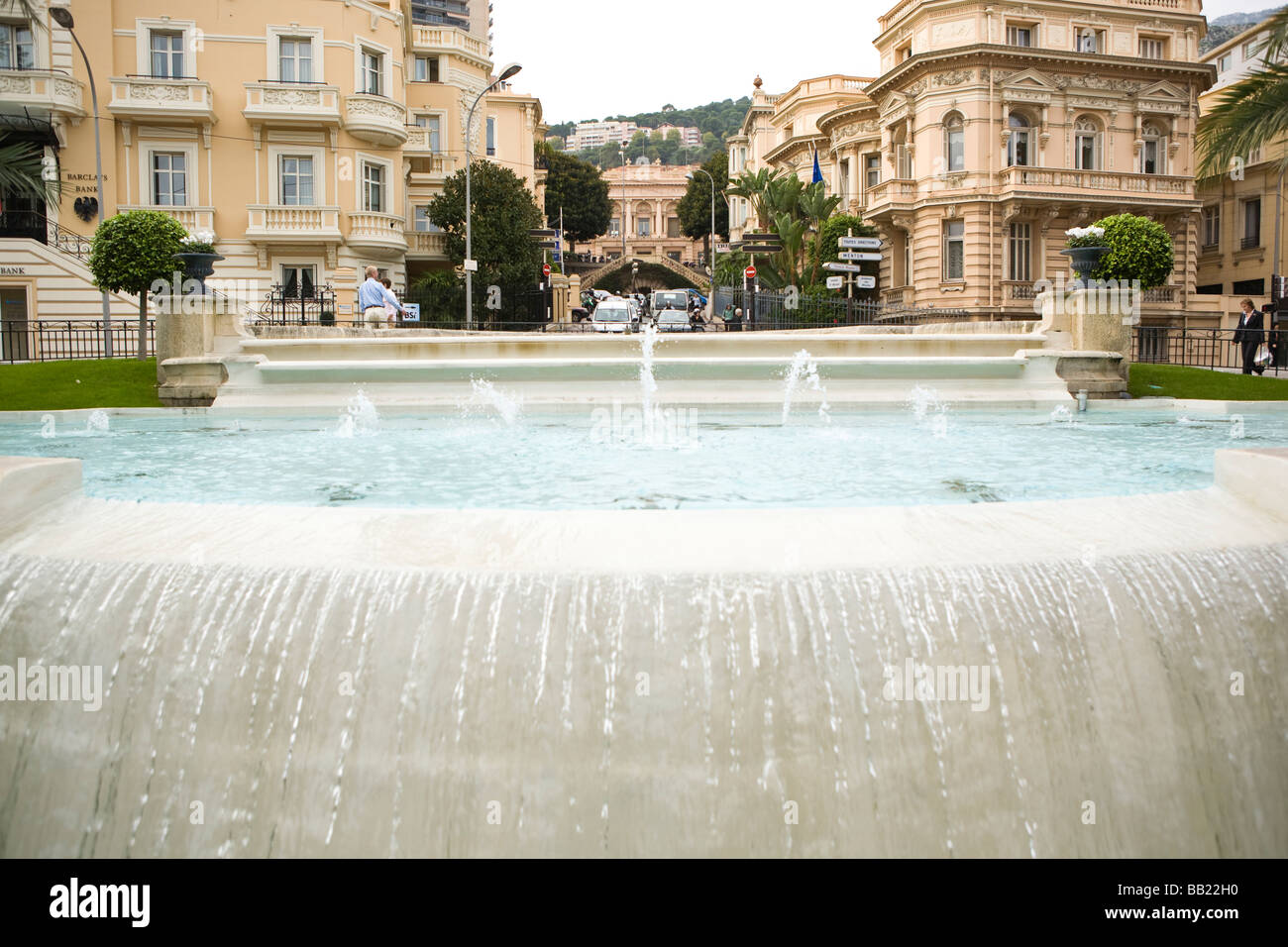 Fountains and gardens of world famous Monte-Carlo Casino in Monaco. On ...