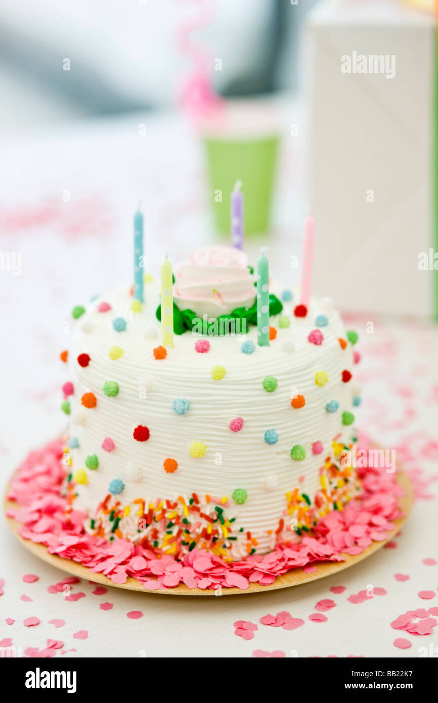 Close-up of a birthday cake with candles Stock Photo - Alamy