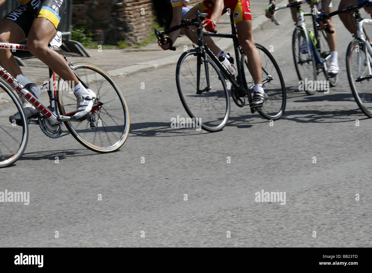 professional bike riders in road street race in city town Stock Photo ...