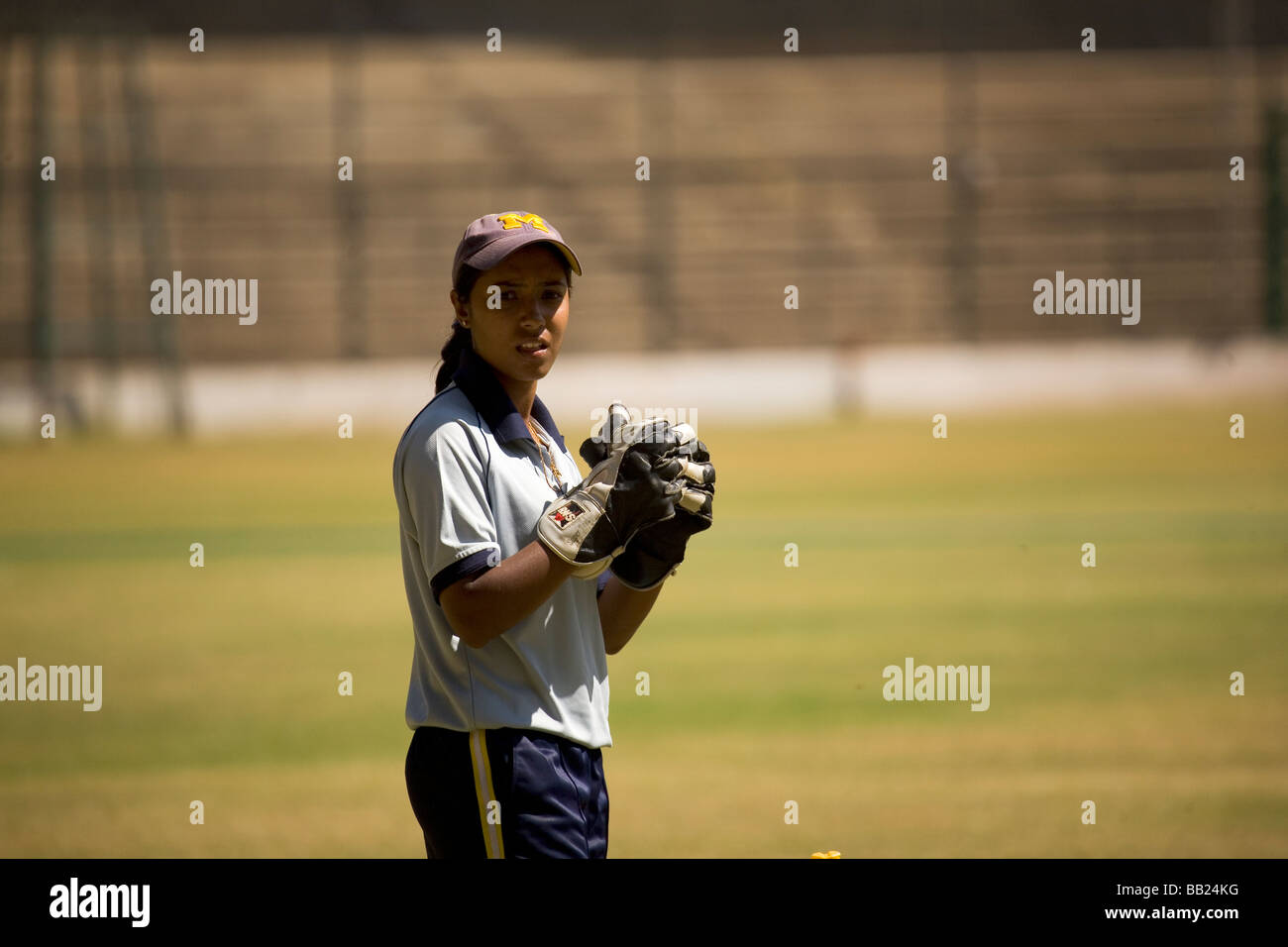A wicketkeeper and member of India women's cricket squad in training at ...