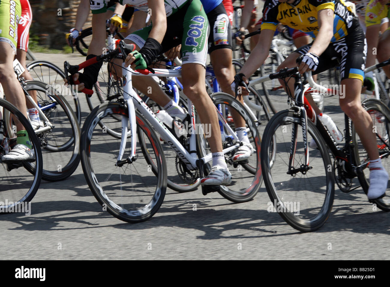 professional bike riders in road street race in city town Stock Photo ...