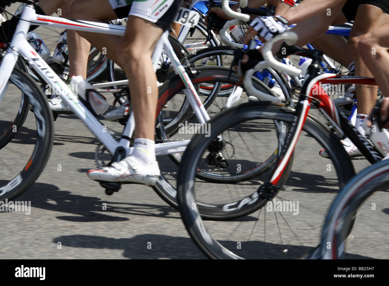 professional bike riders in road street race in city town Stock Photo ...