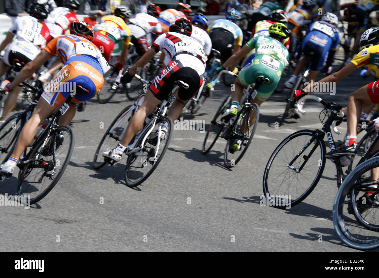 professional bike riders in road street race in city town Stock Photo ...