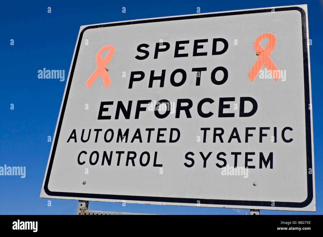 Speed photo enforced sign on the expressway Stock Photo - Alamy