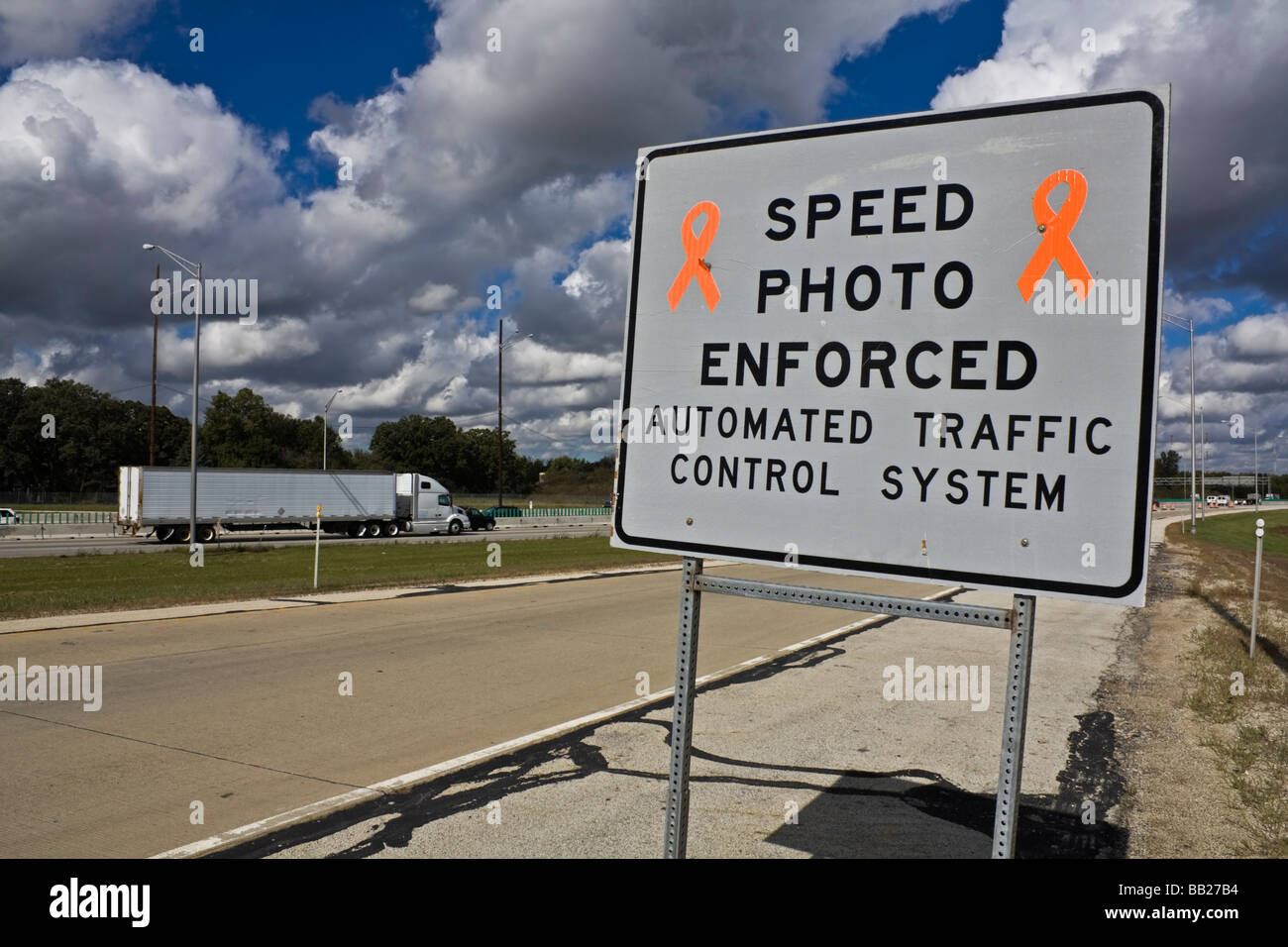 Speed photo enforced sign on the expressway Stock Photo - Alamy