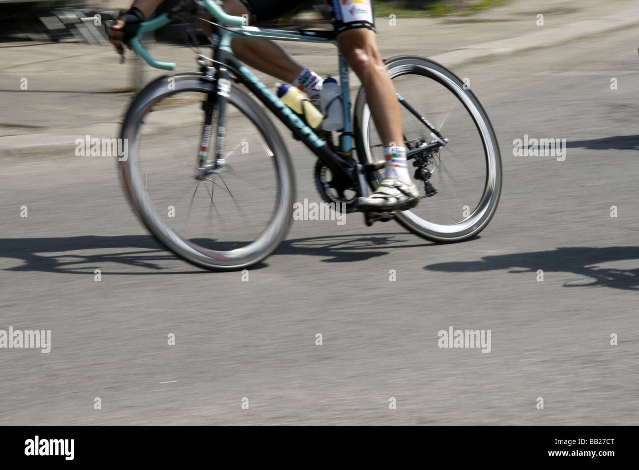 professional bike rider in road street race in city town Stock Photo ...