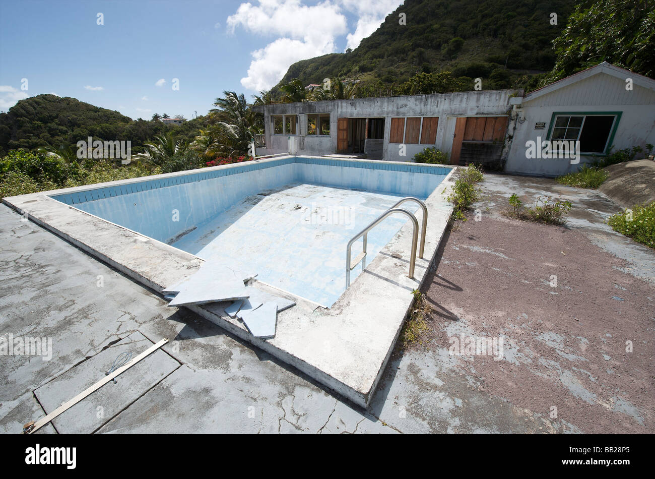 Saba swimminpool deserted after hurricane Stock Photo - Alamy