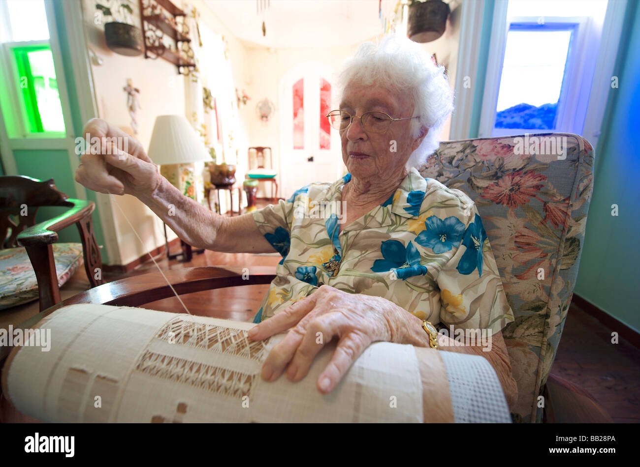 Saba traditional lace making Stock Photo - Alamy