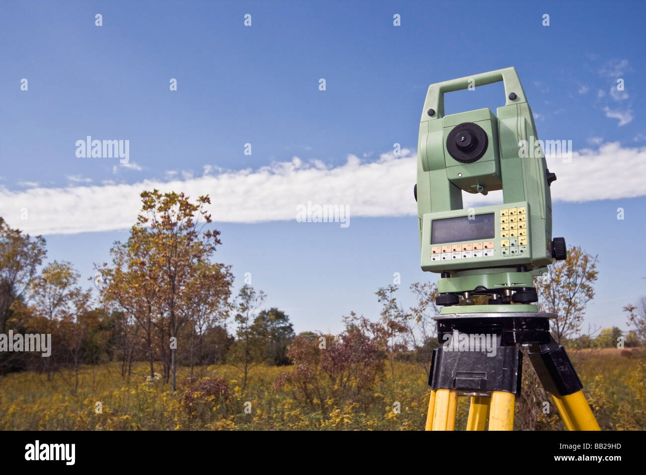 Fall time - total station set in the field Stock Photo - Alamy