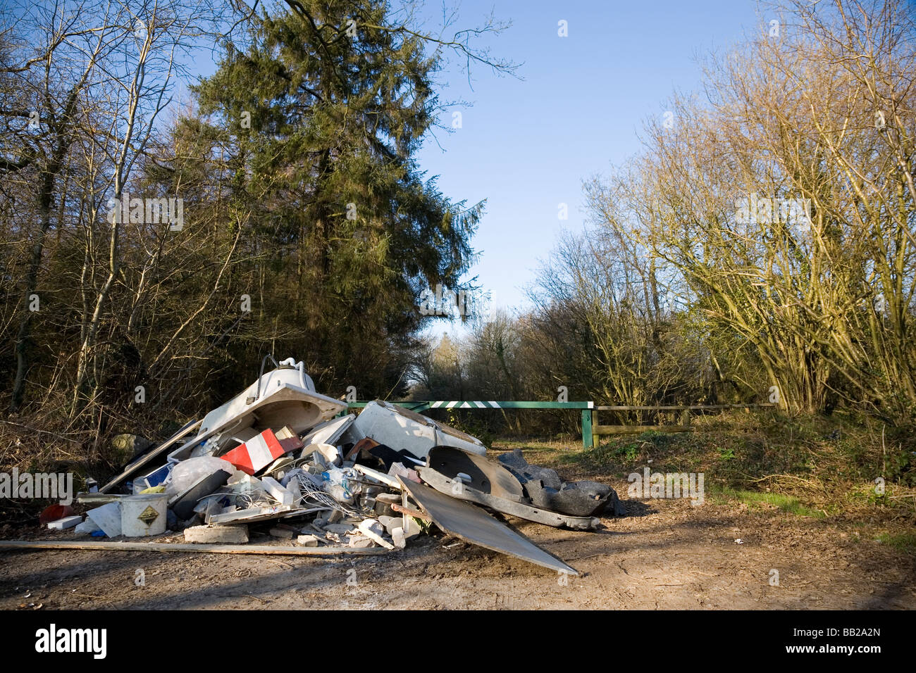 Serious example fly tipping at a beauty spot Stock Photo - Alamy