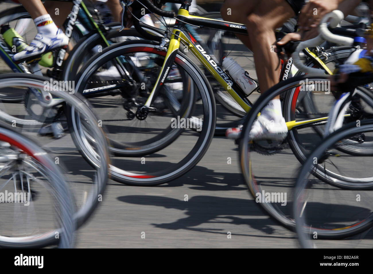 professional bike riders in road street race in city town Stock Photo ...