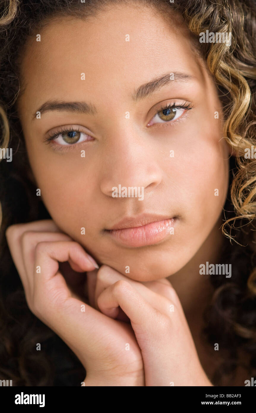 Portrait of a girl thinking Stock Photo - Alamy
