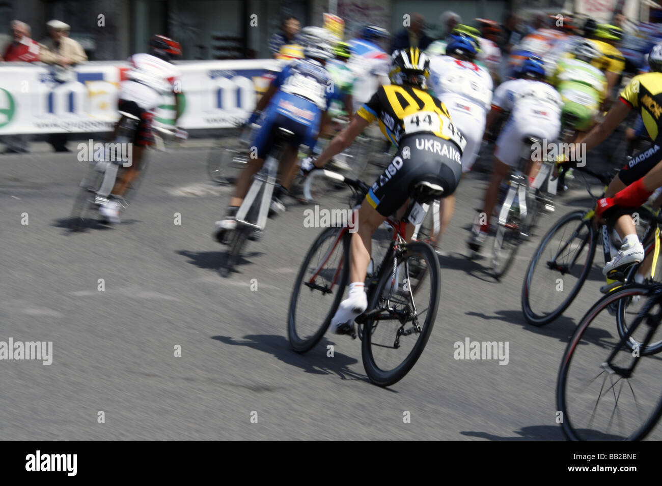 professional bike riders in road street race in city town Stock Photo ...