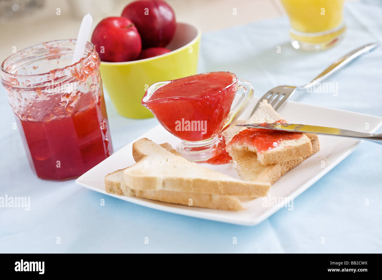 Delicious breakfast with fresh toast and homemade prune jam Stock Photo ...