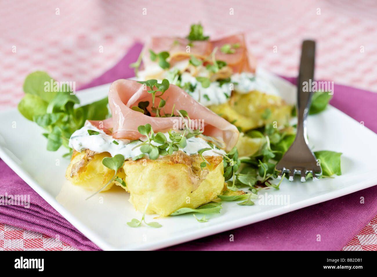 Delicious appetizer with ham and creamcheese Stock Photo - Alamy