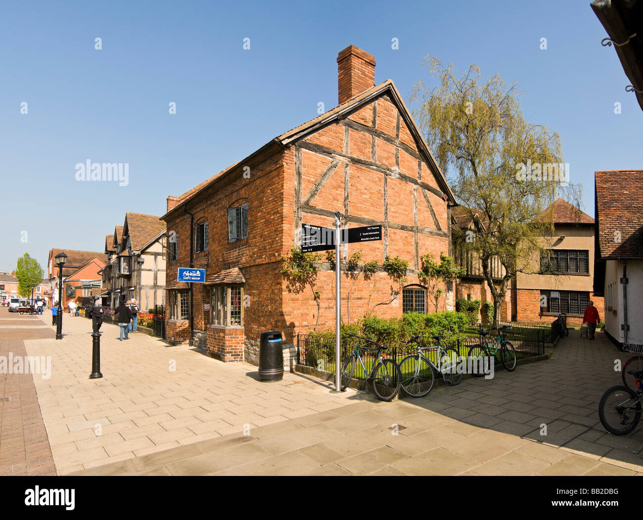 Horizontal wide angle panoramic of the old timber framed tudor houses ...