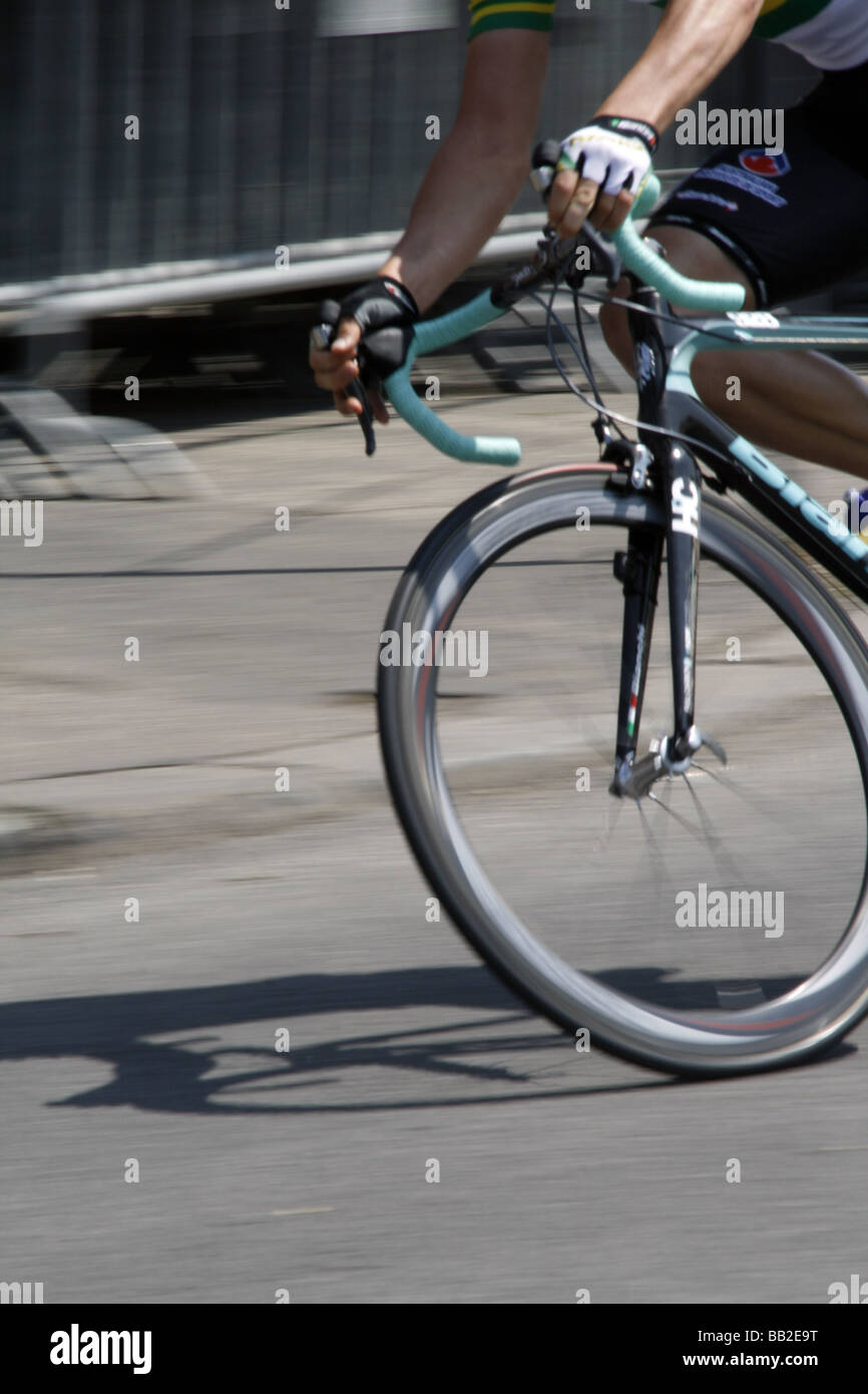 professional bike rider in road street race in city town Stock Photo ...